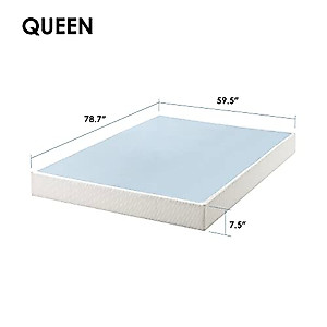 MELLOW 7.5 Inch Metal Box Spring Mattress Foundation with Wood Slats and Fabric Cover, Queen, White
