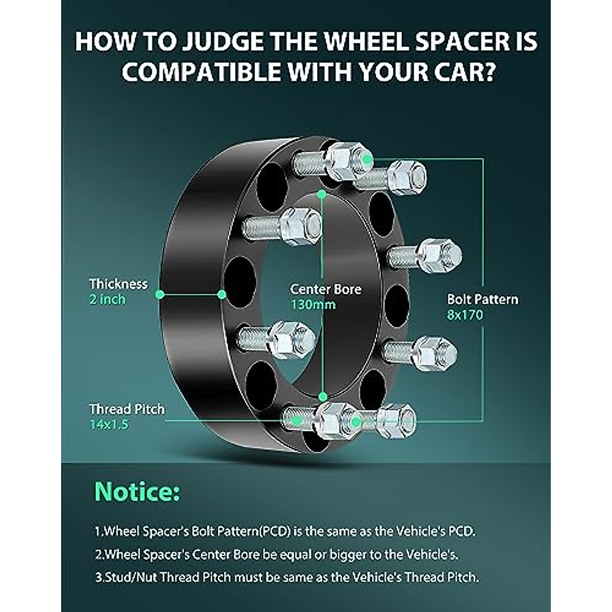 SCITOO 4X 8x170 2 inch Wheel Spacers 8x170mm 8 Lug 14x1.5 Studs 130mm Compatible with for F-250 for F-350 Super Duty