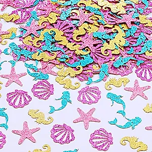 Mermaid Confetti for Table, 200 Pack Sea Animal Under the Sea Confetti for Girls Mermaid Birthday Party Supplies Baby Shower Decorations