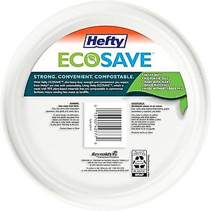 Hefty ECOSAVE Compostable Paper Plates, 8-3/4 Inch, 22 Count