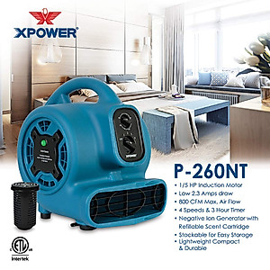 XPOWER P-260NT Freshen Aire Scented Air Mover Scent Diffusing Fan + Ionizer for Immediate Scenting, Cooling, Ventilating, & Drying of Large Areas Blue