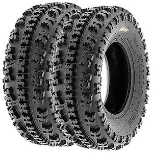 Set of 4 SunF 21x7-10 Front & 20x11-8 Rear ATV UTV Knobby Sport Tires,6 PR Tubeless A027