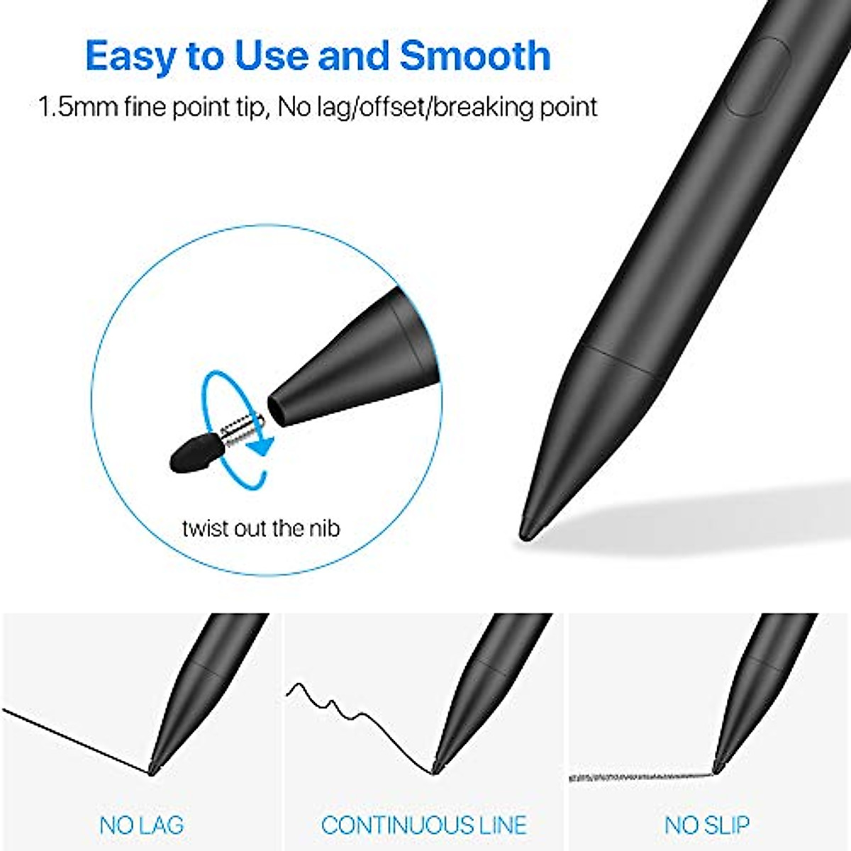 Stylus Pen for Apple iPad, Penoval ipad Pencil with Palm Rejection, 20 Hours Continuous Working, Compatible with Apple iPad Pro 11" or 12.9"(2018-2020), iPad 7th/iPad 6th/Mini 5th Gen/iPad Air 3rd