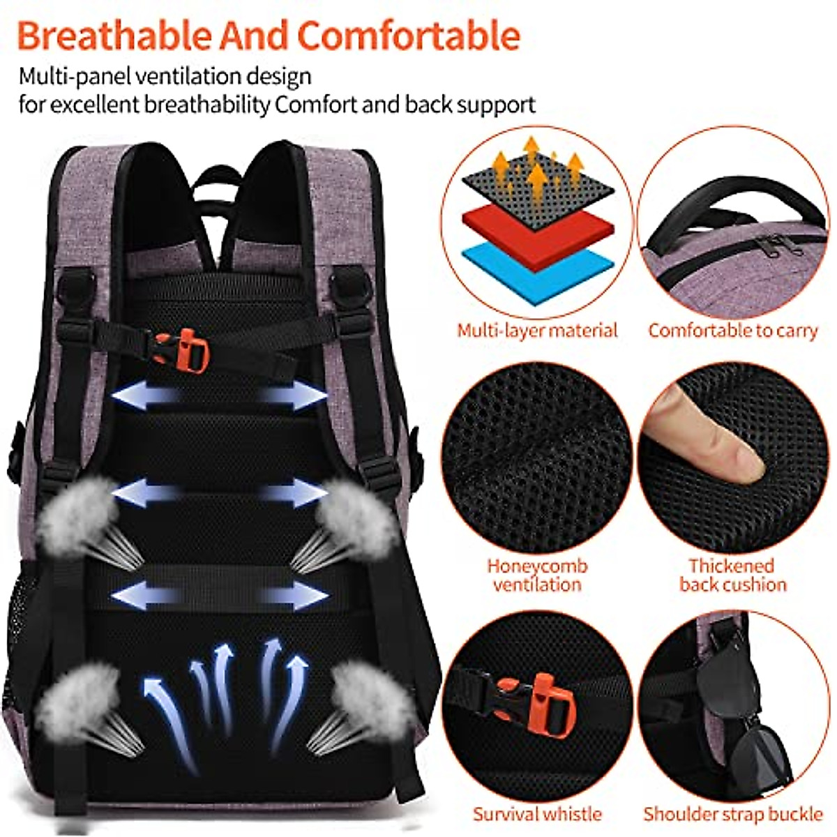 JIELV Travel Laptop Backpack,Laptops Backpack with USB Charging Port,Water Resistant Computer Bag for Men Women Fits 15.6 Inch Laptop and Notebook(Purple)