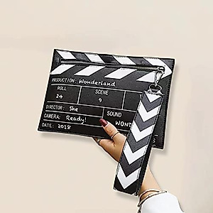 Novelty Evening Purse Envelope Wristlet Crossbody Shoulder Handbag for Women Girls Movie Film Cut Action Clapboard Clutch Black