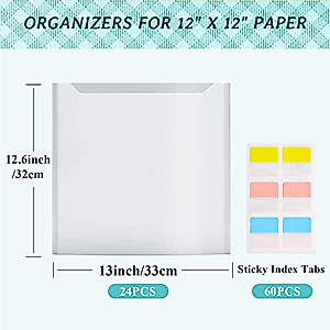 Caydo 24 Pieces Scrapbook Paper Storage Organizer, 12 x 12 Inch Scrapbook Paper Storage with Sticky Index Tabs for Holding Scrapbook Paper, Cardstock, Vinyl Paper, Paper File and Photos