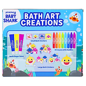 Baby Shark Bath Art Creations Play Set for Kids & Toddlers - Draw Washable Artwork During Bathtime or Shower Time - Dissolvable & Washable Paints, Crayons & Stickers for Kids Ages 3, 4, 5, 6