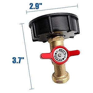 275-330 Gallon IBC Tote Water Tank Adapter 2" Coarse Thread + Lead-Free Brass Hose Faucet Water Shut-Off Valve with Ball Valve, IBC Water Tank Fitting, Garden Hose Connector Replace Valve Parts