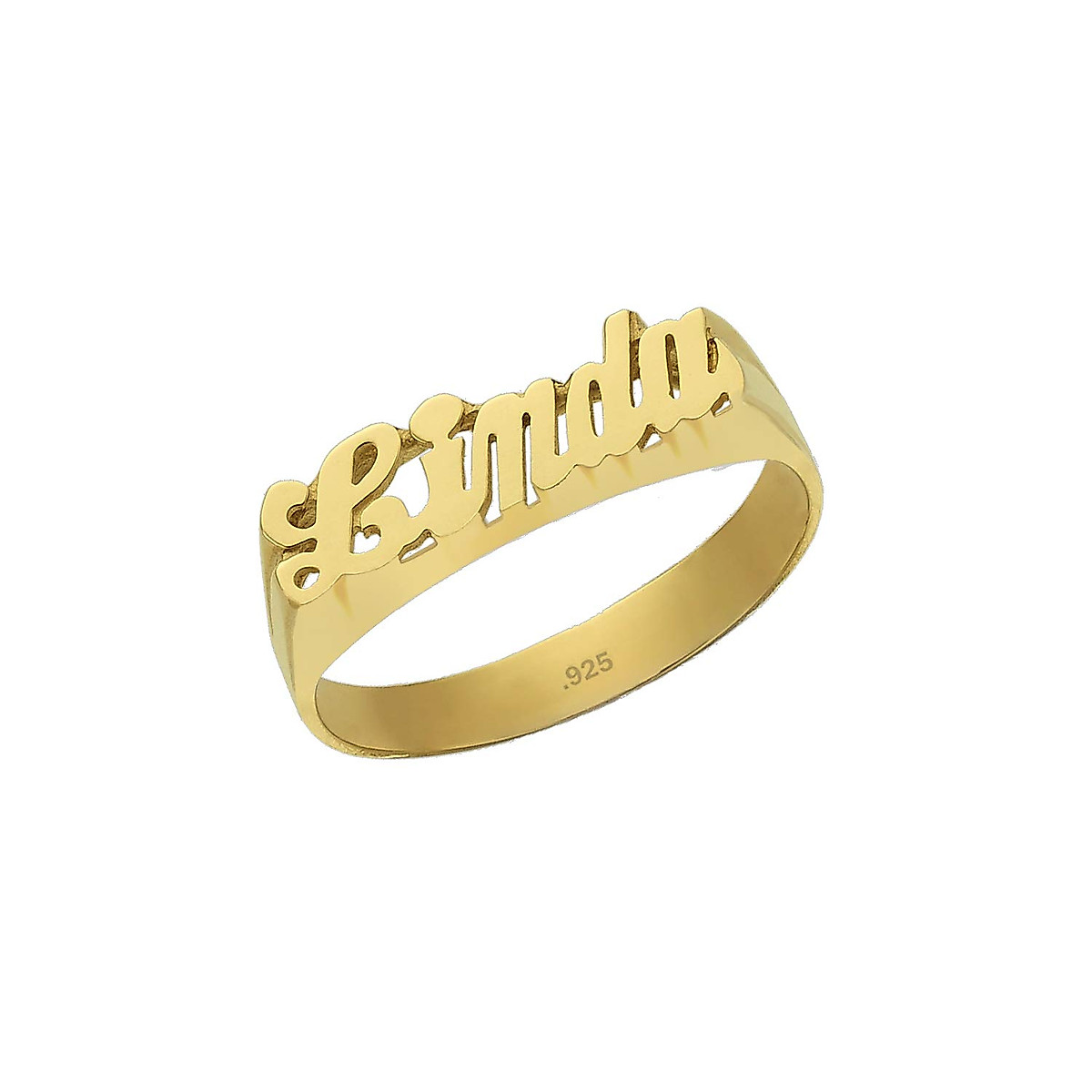 Name Ring - 24K Gold Plated Sterling Silver - Personalized Ring - Custom Ring with Name of Your Choice Size 5 thru 10 Made in USA