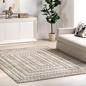 nuLOOM Carley Geometric 7x9 Machine Washable Area Rug for Living Room Bedroom Dining Room Kitchen, Beige/Ivory