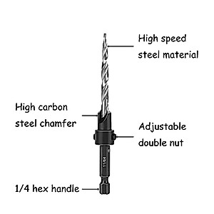 SeonFook 5PCS Countersink Drill Bit Set 1/4" Hex Shank Quick Change Screw Drill Counter Sink Bit 7/64", 9/64", 11/64", 3/16", 7/32" for Woodworking