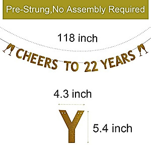 Betteryanzi Gold Cheers to 22 Years Banner,Pre-strung,22nd Birthday/Wedding Anniversary Party Decorations Supplies,Gold Glitter Paper Garlands Backdrops,Letters Gold CHEERS TO 22 YEARS