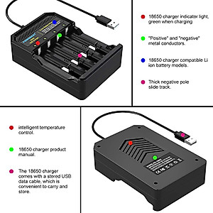 POWOBEST 18650 Battery Charger, 4 Bay USB Smart Universal Battery Charger Compatible with 3.7V Li-ion IMR INR 14500 14650 18350 18500 18650 RCR123A 18490 16340 17670 POWO18B Batteries Charger