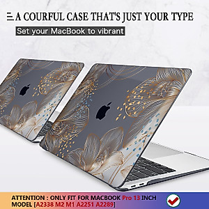 CISSOOK for MacBook Pro 13 inch Case 2023 2022-2020 Release Model A2338 M1 M2 A2289 A2251 with Touch Bar, Plastic Hard Shell Case & Keyboard Cover & Screen Protector for Pro 13, Gorgeous Gold Floral