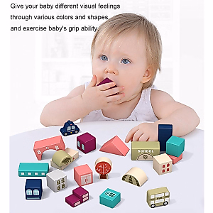 120PCS Wooden Blocks, Preschool Learning Educational Toys, Wooden Toddler Toys with City Map Construction, Stacking Blocks for 3+ Years Old Kids Boys Girls Children (Multicolored)