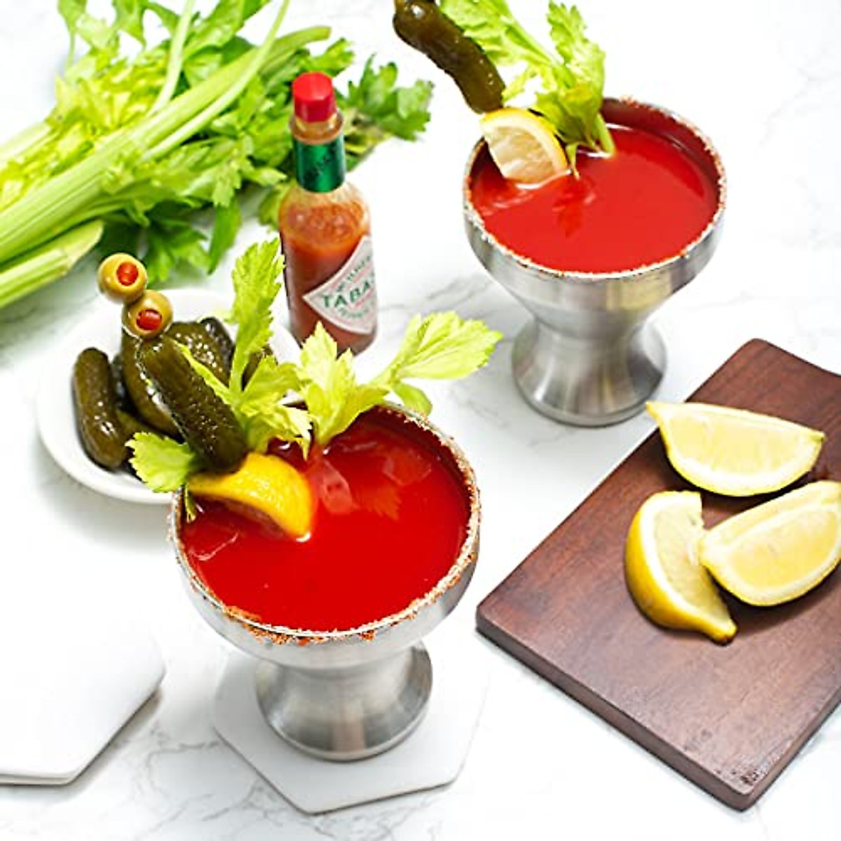 JILLMO Martini Glass, Insulated Stainless Steel Margarita Glass with Lid, Set of 2