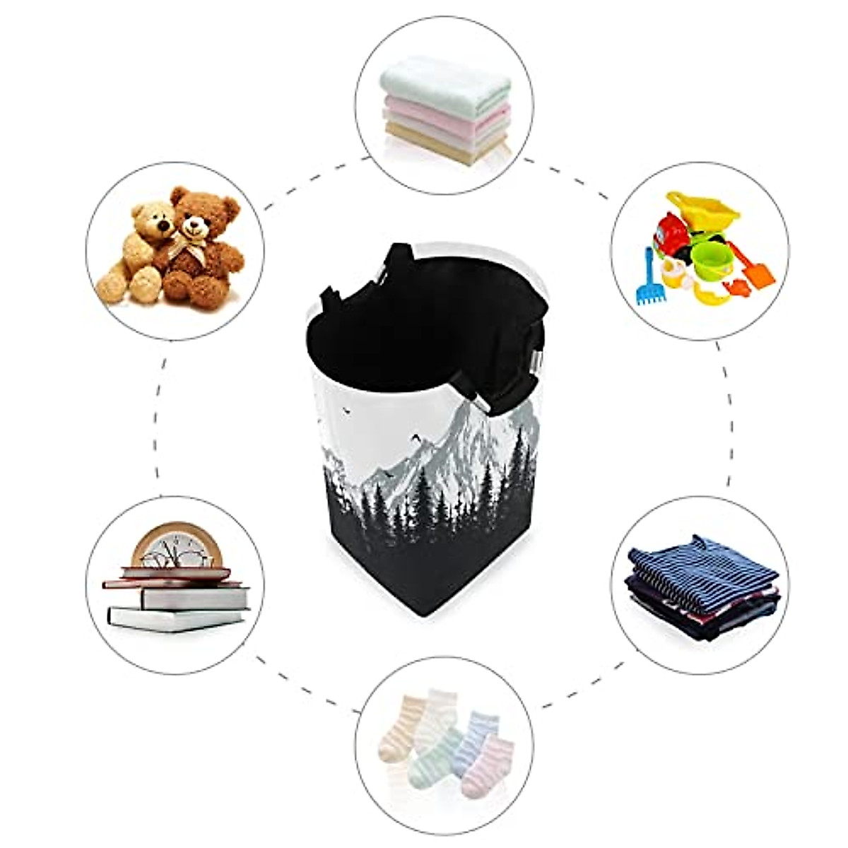 xigua Nature Mountains and Forest Laundry Basket Waterproof Clothes Hamper Collapsible Durable Dirty Clothes Large Storage Laundry Organizer