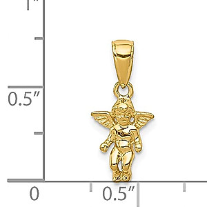 IceCarats 14K Yellow Gold Small Guardian Angel Necklace Protect Us Cherub Pendant Religious Charm 19mm x 9mm Only