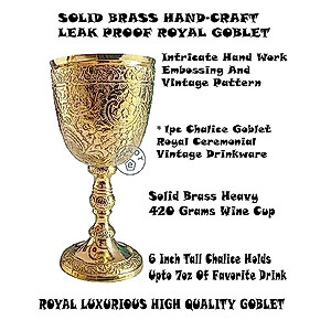 EXNOT Brass Vintage Chalice Goblet | 1x Royal Wine Cups of King Arthur - Renaissance Medieval Gifts for Communion, Christmas Pack of 1pc Royal Chalice Catholic Church, Baptism, Confirmation, Holy.