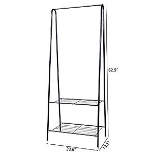Karl home Freestanding Coat Rack Garment Rack, Portable Clothes Rack with 2 Tier Wire Metal Shelves Hanging Rod, Heavy Duty Clothing Stand for Drying Entryway Bedroom Laundry Living Room, Black 62.9"H