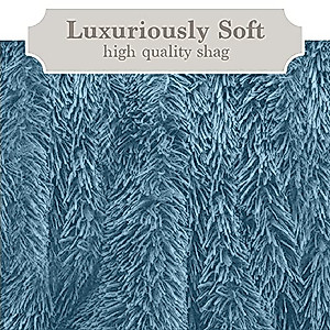 The Connecticut Home Company Shag Throw Blanket and Throw Pillow Case Set of 2, Both in Slate Blue, Sherpa Reversible Blanket is Size 65x50 and Pillow Cases are Size 16x16, 2 Item Bundle