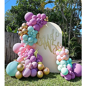 Double Stuffed Pastel Balloon Garland Pink Purple Green Balloons Rainbow Balloon Arch With Gold Metallic Latex Balloons Kit For Mermaid Baby Shower Princess Ice Cream Birthday Candy Party Decorations