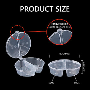 CATPAN Condiment Containers with Hinged Lids:Disposable Two-Compartment Sauce Containers,Clear Leak Proof Sauce Cups,Small Plastic Containers for Sauces,Travel Snack,100ML,30PCS