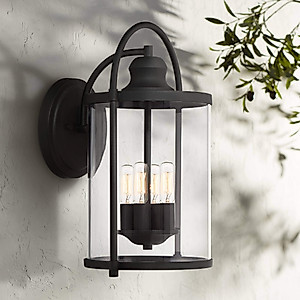 Avani Modern Contemporary Outdoor Wall Light Fixture Black 17" Clear Cylindrical Glass Shade for Exterior House Porch Patio Outside Deck Garage Yard Front Door Garden Home - John Timberland