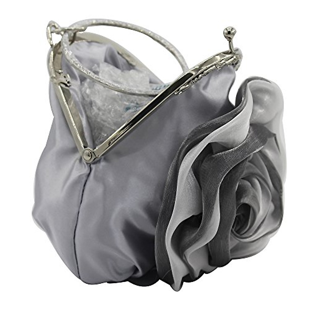 Kingluck Silk Flower Slot Pocket Hasp Totes Frame Women Kingluck Flower Evening Handbags/Clutches In Wedding Handbag (grey)