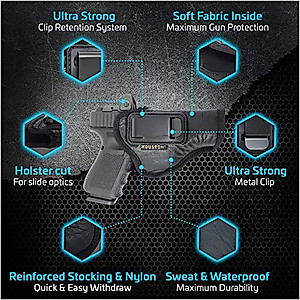 IWB Optical Gun Holster by Houston - Eco Leather Concealed Carry Soft Material | Suede Interior for Maximum Protection (Right) Black