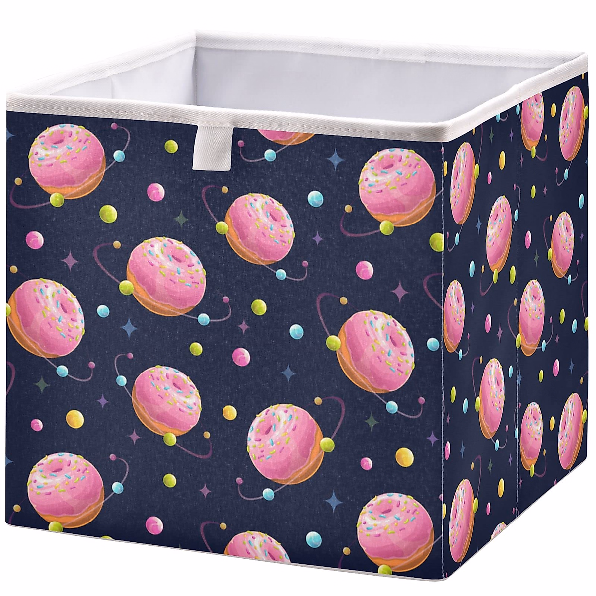 visesunny Closet Baskets Pink Donut Planet Storage Bins Fabric Baskets for Organizing Shelves Foldable Storage Cube Bins for Clothes, Toys, Baby Toiletry, Office Supply