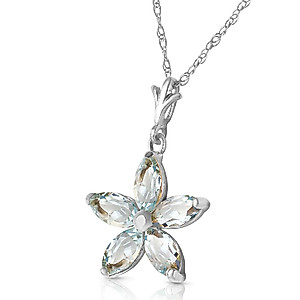 Galaxy Gold GG 14k 20" White Gold Necklace with Aquamarine Flower Pendant