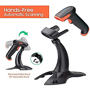 Tera Pro Fully Upgraded Wireless 2D QR Barcode Scanner with Stand, 3 in 1 Bluetooth & 2.4GHz Wireless & USB Wired, Connect Smart Phone Tablet PC, Image Bar Code Reader with Vibration Alert, HW0002