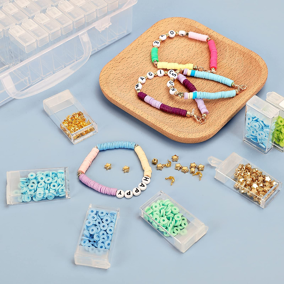 Quefe 2 Pack 64 Grids Diamond Painting Storage Containers 5D Plastic Box Bead Storage Organizer Boxes Diamond Painting Accessories with 300pcs Label Stickers for Diamonds, Beads DIY Art Craft Storage