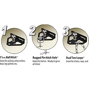 ZHitch Zero-Turn 3-Way Hitch Plate - Ball Hitch, Rugged Pin Hitch Hole and Dual Tow Loops - Universal Fit - for Lawn Mowers, ATV, Boat, Golf Carts and More