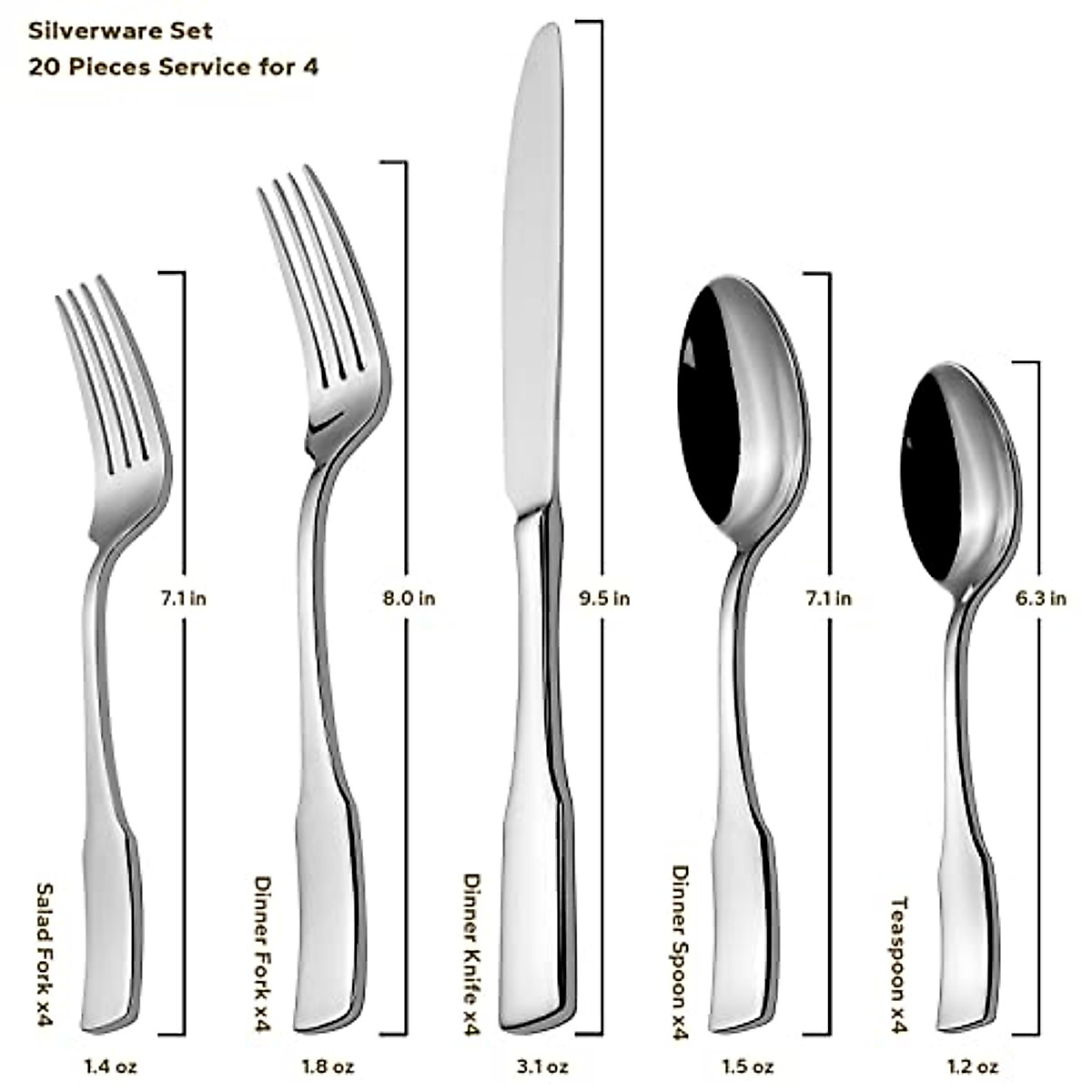 Alata Kate 20-Piece Silverware Set Stainless Steel Flatware Set,Service for 4,Mirror Polished Cutlery Set,Dishwasher Safe