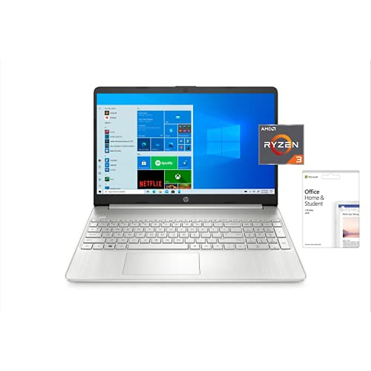 HP 15.6" Diagonal FHD Premium Laptop | AMD Ryzen 3 3250U | HDMI | Windows 10 in S Mode | Silver (8GB RAM | 256GBSSD |Microsoft Office)