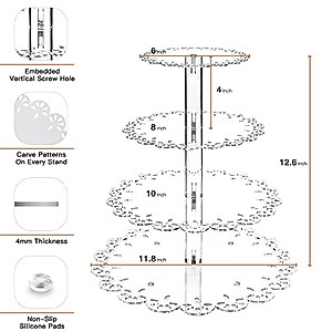 Sibeauty Cupcake Stand 4 Tier Round Acrylic Cupcake Display Stand with LED String Lights Cupcake Holder Stand Dessert Pastry Tower for Wedding Birthday Party