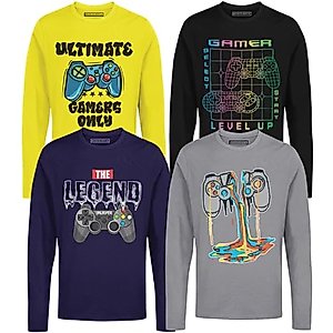 BROOKLYN VERTICAL 4-Pack Boys Long Sleeve Crew Neck T-Shirt with Chest Print | Soft Cotton Sizes 6-20 (as1, Alpha, m, Regular, Combo A)