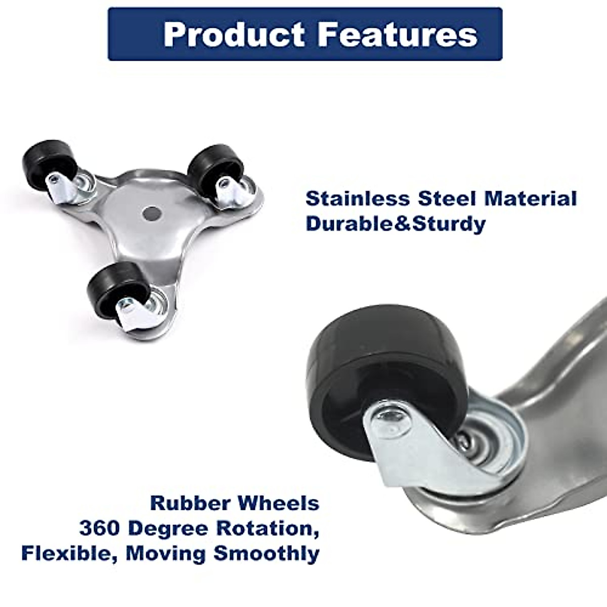 Ganggend 6 Inch Furniture Dolly Set 4 Pack, 330lbs Load Capacity Each Pack Steel Tri Dolly Furniture Lifter, Mover Dolly 3 Wheels Heavy Duty for Moving Cabinet, Furniture, Appliances, Black