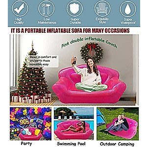 AMZHQB Inflatable Couch Chair Pink Blow Up Couch for Aldult, Luxury Double Air Sofa for Outdoor, Camping, Beach, Home, Courtyard, Lawn, Durable Waterproof