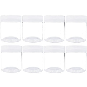 Hodooly 8 Pack 4 oz Empty Plastic Jars with Lids,Wide-mouth Clear Storage Containers, Empty Round Clear Plastic Jars with Lids and labels for Body Butter, Bath Salt, Slime and Beauty Products