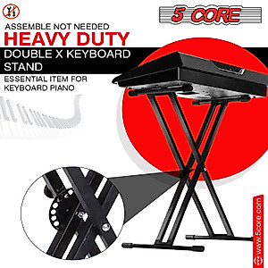 5 CORE Piano Keyboard Stand Double X Heavy Duty 7 Adjustable Heights & Width Digital Electric Synthesizer Music Stands For 61 76 88 Keys w Secure Locking Strap KS 2X BLK