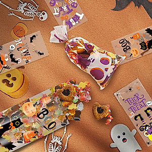 FOIMAS Halloween Cellophane Treat Bags,120pcs Halloween Cello Candy Treat Bags with Twisted Ties for Trick Or Treat Halloween Party Favor Supply