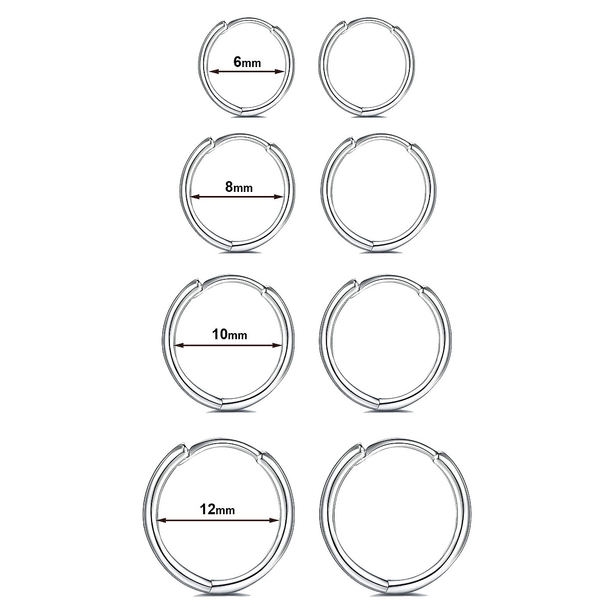 Sterling Silver Hoop Earrings- Cartilage Earring Small Hoop Earrings for Women Men,3 Pairs of Hypoallergenic 925 Sterling Silver Earrings(3 pairs 6mm）
