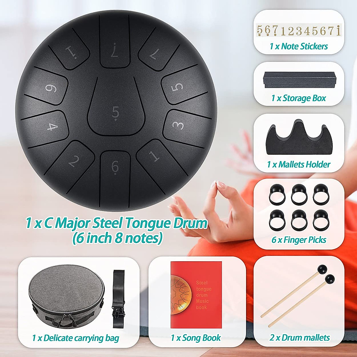 Steel Drum, Steel Tongue Drum 10 Inches 11 Notes, Percussion Instrument Handpan Healing Drum