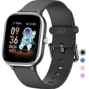 HENGTO Fitness Tracker Watch for Kids, IP68 Waterproof Kids Smart Watch with 1.4" DIY Watch Face 19 Sport Modes, Pedometers, Heart Rate, Sleep Monitor, Great Gift for Boys Girls Teens 6-16 (Black)