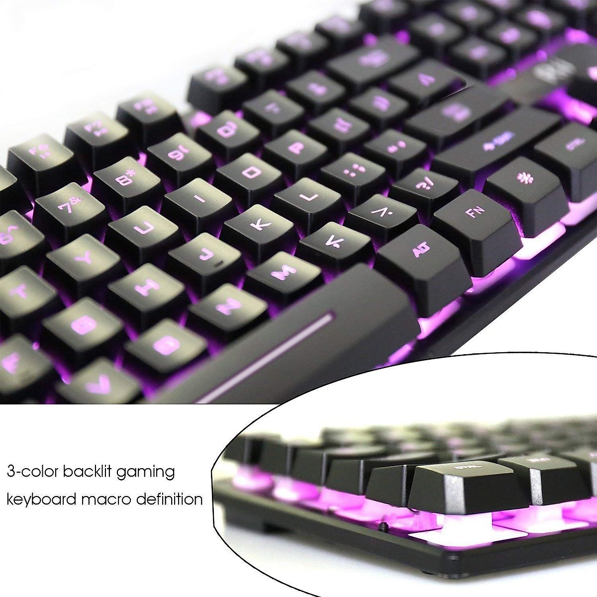 Rii RK100 3 Colors LED Backlit Mechanical Feeling USB Wired Multimedia Office Keyboard For Working or Primer Gaming,Office Device (Renewed)