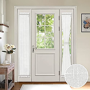 MIULEE Set of 2 72 Inches Length Door Curtains with Linen Texture for Sidelight Semi-Sheer Window Voile Panels 2 Panels Width in 25 Inches White
