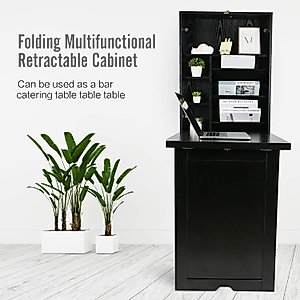 YUSING Farmhouse Wall Mounted Table, Fold Out Convertible Desk, Multi-Function Computer Desk, Home Office Wood Wall Floating Desk with Large Storage Area (Walnut)